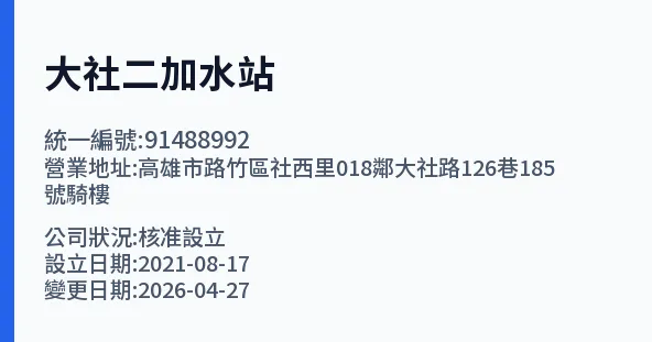 大社二加水站的照片-統編 91488992(高雄市) 公司登記資料與營業項目詳細圖表