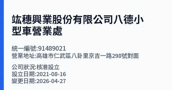 竑穗興業股份有限公司八德小型車營業處的照片-統編 91489021(高雄市) 公司登記資料與營業項目詳細圖表