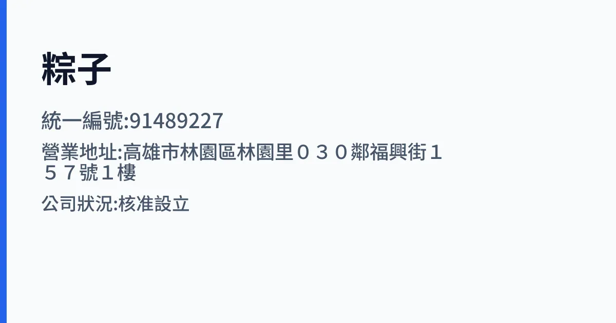 粽子 - 統編 91489227(高雄市) 公司登記資料與營業項目詳細圖表