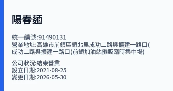 陽春麵的照片-統編 91490131(高雄市) 公司登記資料與營業項目詳細圖表