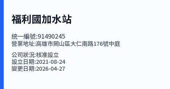 福利國加水站的照片-統編 91490245(高雄市) 公司登記資料與營業項目詳細圖表