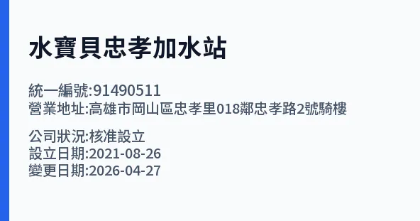 水寶貝忠孝加水站的照片-統編 91490511(高雄市) 公司登記資料與營業項目詳細圖表