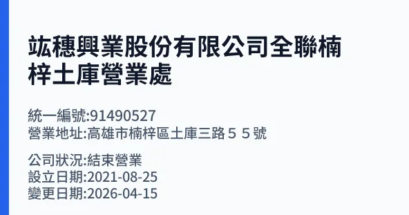 竑穗興業股份有限公司全聯楠梓土庫營業處的照片-統編 91490527(高雄市) 公司登記資料與營業項目詳細圖表
