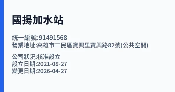 國揚加水站的照片-統編 91491568(高雄市) 公司登記資料與營業項目詳細圖表