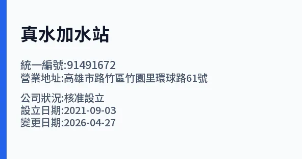 真水加水站的照片-統編 91491672(高雄市) 公司登記資料與營業項目詳細圖表