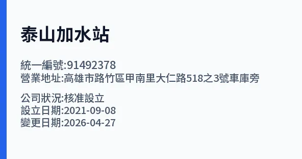 泰山加水站的照片-統編 91492378(高雄市) 公司登記資料與營業項目詳細圖表
