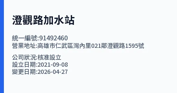 澄觀路加水站的照片-統編 91492460(高雄市) 公司登記資料與營業項目詳細圖表