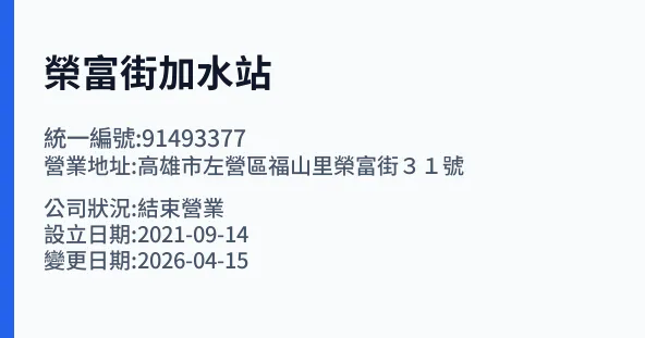榮富街加水站的照片-統編 91493377(高雄市) 公司登記資料與營業項目詳細圖表