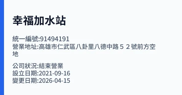 幸福加水站的照片-統編 91494191(高雄市) 公司登記資料與營業項目詳細圖表