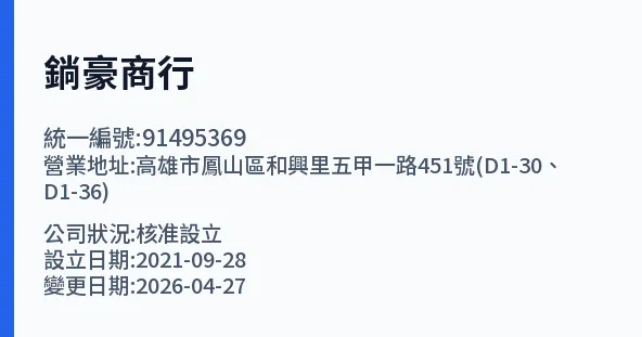 鋿豪商行的照片-統編 91495369(高雄市) 公司登記資料與營業項目詳細圖表