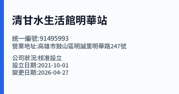 清甘水生活館明華站的照片-統編 91495993(高雄市) 公司登記資料與營業項目詳細圖表
