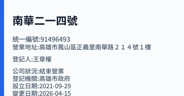 南華二一四號的照片-統編 91496493(高雄市) 公司登記資料與營業項目詳細圖表