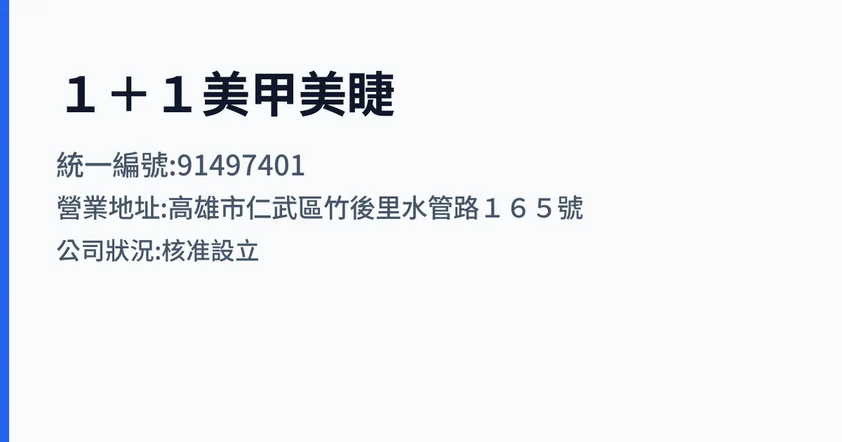 １＋１美甲美睫 - 統編 91497401(高雄市) 公司登記資料與營業項目詳細圖表