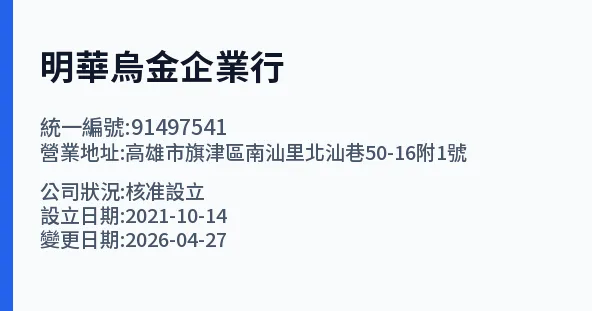 明華烏金企業行的照片-統編 91497541(高雄市) 公司登記資料與營業項目詳細圖表