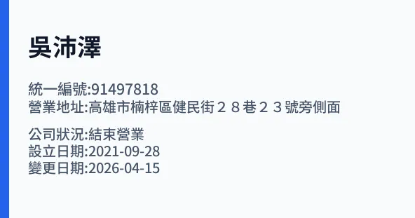 吳沛澤的照片-統編 91497818(高雄市) 公司登記資料與營業項目詳細圖表
