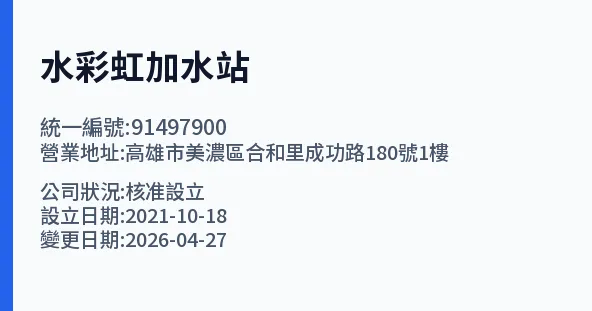 水彩虹加水站的照片-統編 91497900(高雄市) 公司登記資料與營業項目詳細圖表
