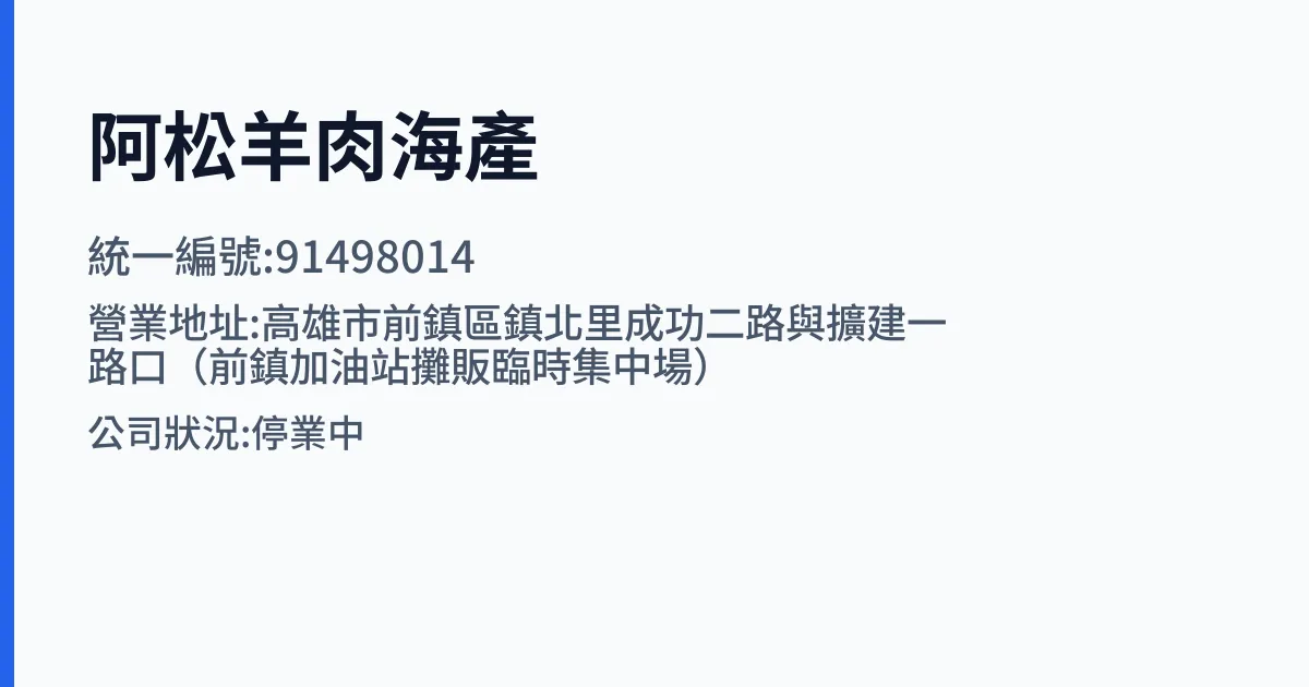 阿松羊肉海產 - 統編 91498014(高雄市) 公司登記資料與營業項目詳細圖表