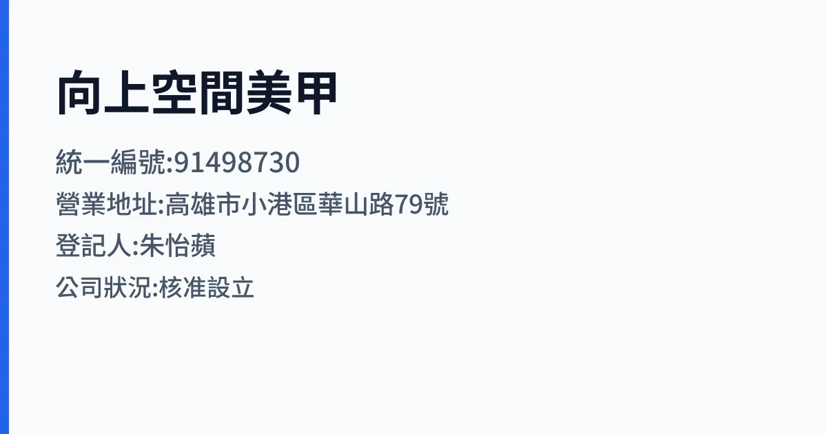 向上空間美甲 - 統編 91498730(高雄市) 公司登記資料與營業項目詳細圖表