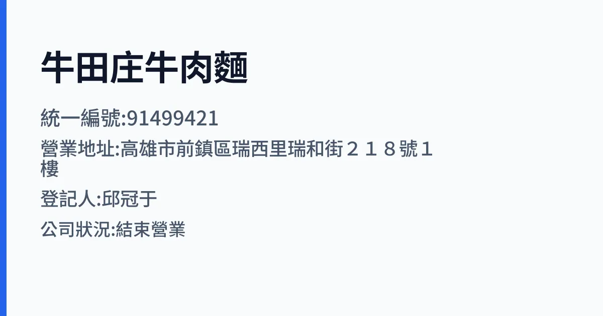 牛田庄牛肉麵 - 統編 91499421(高雄市) 公司登記資料與營業項目詳細圖表