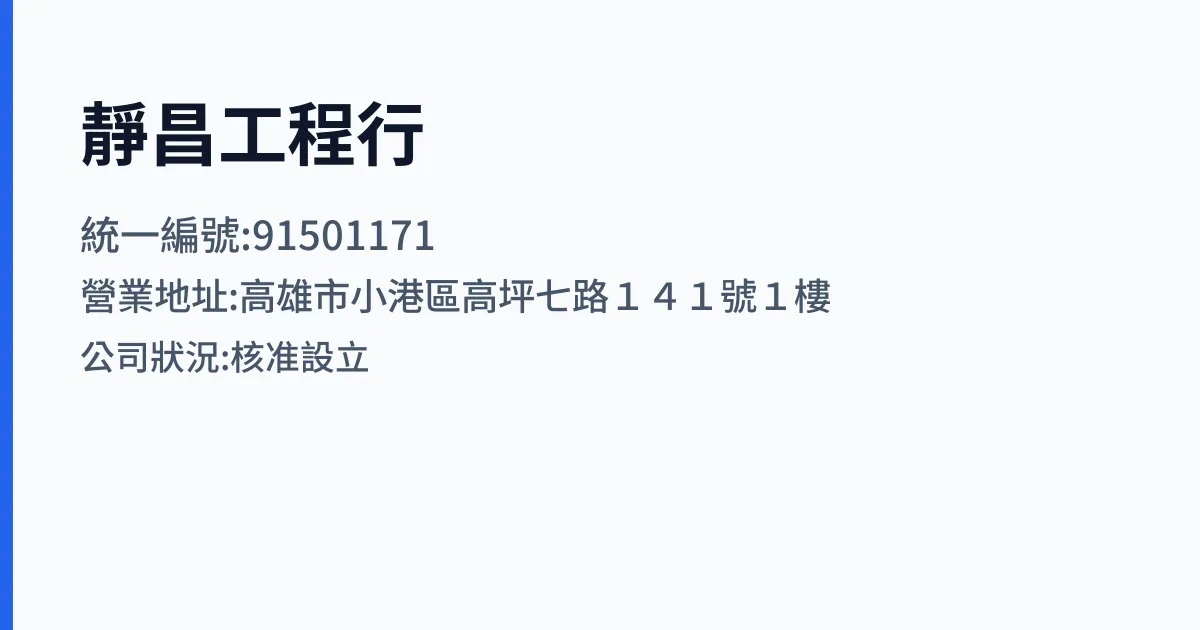 靜昌工程行 - 統編 91501171(高雄市) 公司登記資料與營業項目詳細圖表