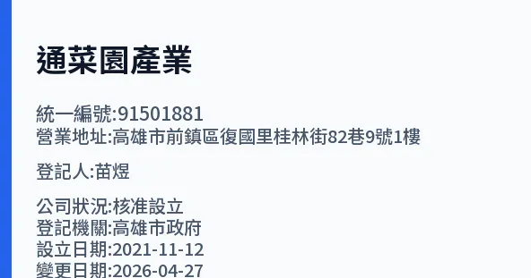 通菜園產業的照片-統編 91501881(高雄市) 公司登記資料與營業項目詳細圖表