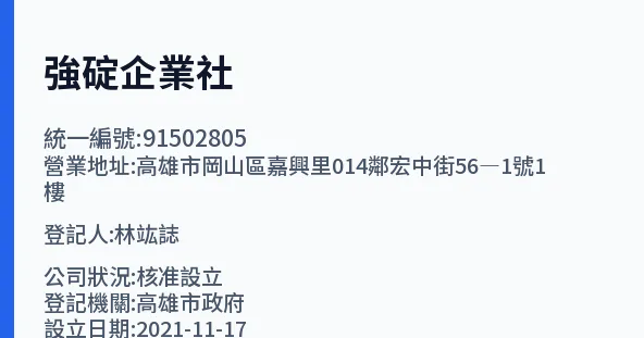 強碇企業社的照片-統編 91502805(高雄市) 公司登記資料與營業項目詳細圖表