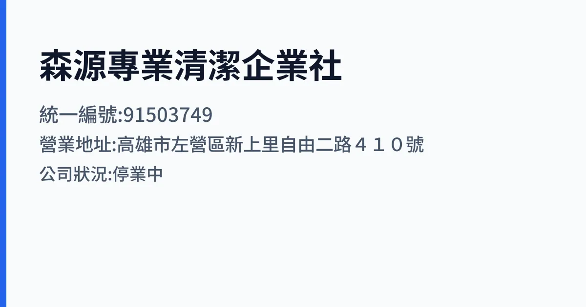森源專業清潔企業社 - 統編 91503749(高雄市) 公司登記資料與營業項目詳細圖表
