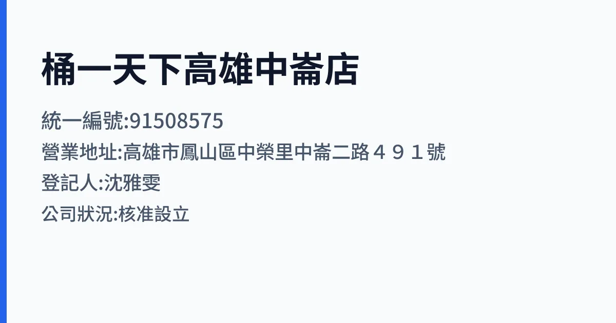 桶一天下高雄中崙店 - 統編 91508575(高雄市) 公司登記資料與營業項目詳細圖表
