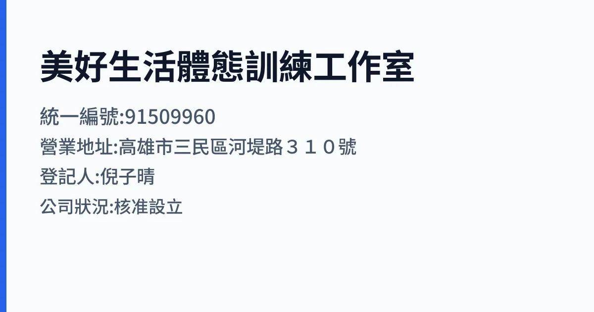 美好生活體態訓練工作室 - 統編 91509960(高雄市) 公司登記資料與營業項目詳細圖表