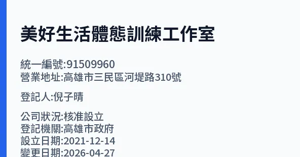 美好生活體態訓練工作室的照片-統編 91509960(高雄市) 公司登記資料與營業項目詳細圖表