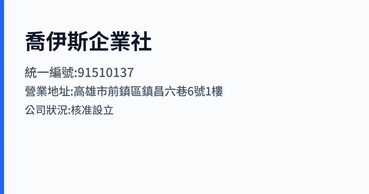 喬伊斯企業社 - 統編 91510137(高雄市) 公司登記資料與營業項目詳細圖表