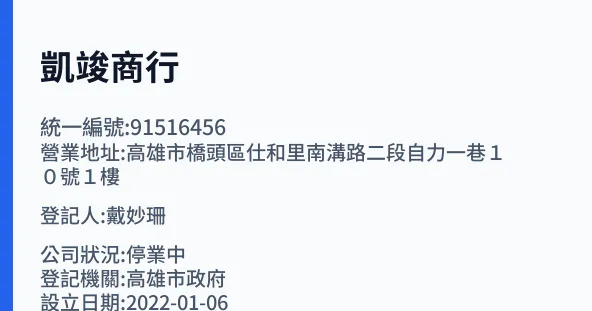 凱竣商行的照片-統編 91516456(高雄市) 公司登記資料與營業項目詳細圖表