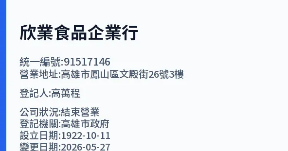 欣業食品企業行的照片-統編 91517146(高雄市) 公司登記資料與營業項目詳細圖表