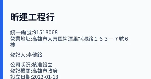 昕運工程行的照片-統編 91518068(高雄市) 公司登記資料與營業項目詳細圖表