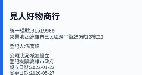 見人好物商行的照片-統編 91519968(高雄市) 公司登記資料與營業項目詳細圖表