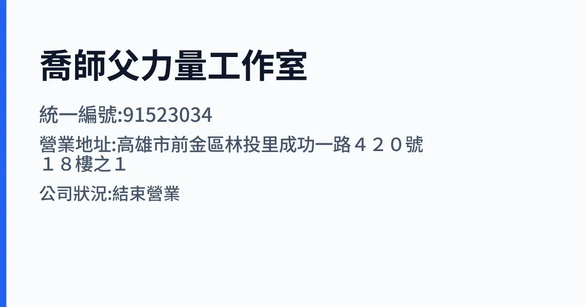 喬師父力量工作室 - 統編 91523034(高雄市) 公司登記資料與營業項目詳細圖表