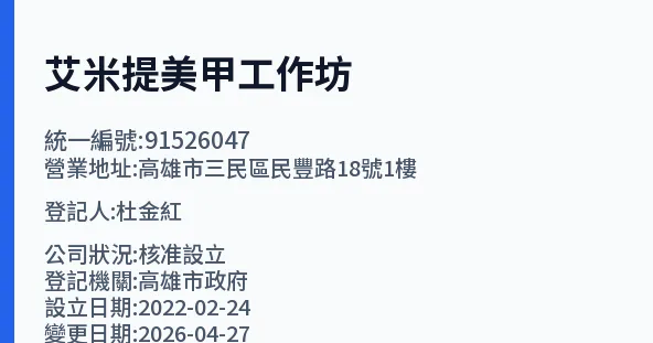 艾米提美甲工作坊的照片-統編 91526047(高雄市) 公司登記資料與營業項目詳細圖表