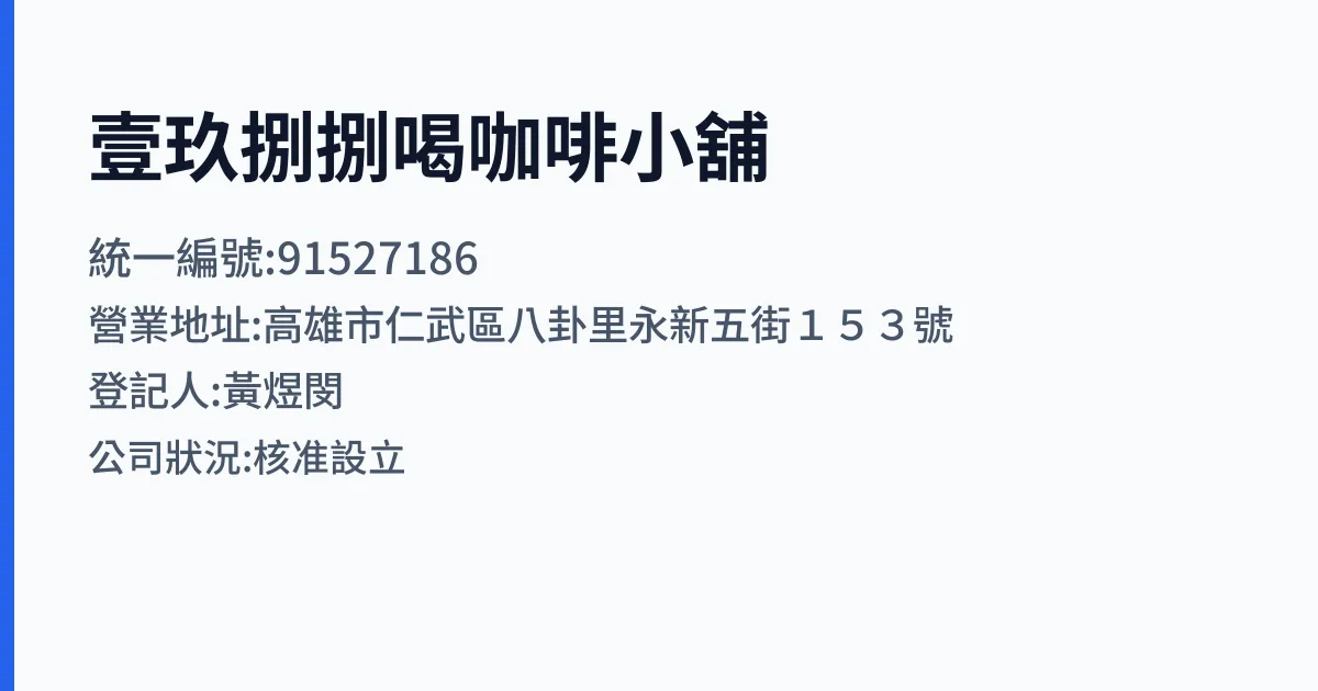 壹玖捌捌喝咖啡小舖 - 統編 91527186(高雄市) 公司登記資料與營業項目詳細圖表