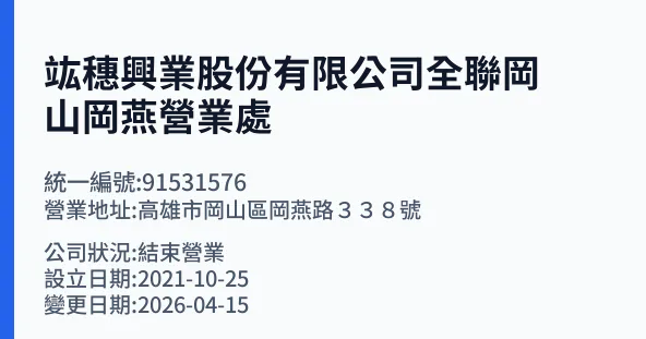 竑穗興業股份有限公司全聯岡山岡燕營業處的照片-統編 91531576(高雄市) 公司登記資料與營業項目詳細圖表