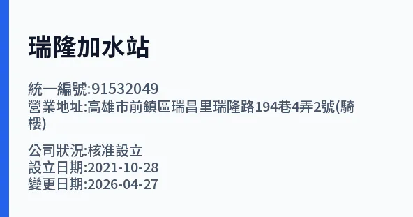 瑞隆加水站的照片-統編 91532049(高雄市) 公司登記資料與營業項目詳細圖表