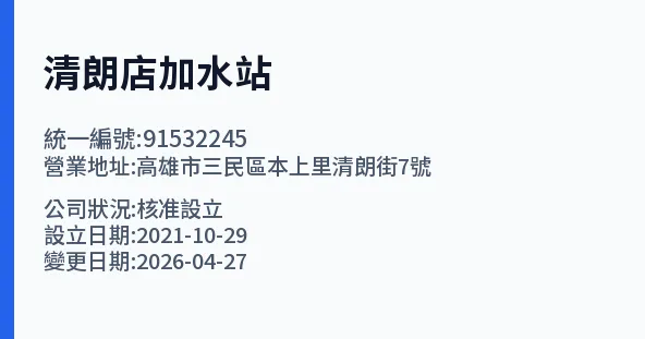 清朗店加水站的照片-統編 91532245(高雄市) 公司登記資料與營業項目詳細圖表