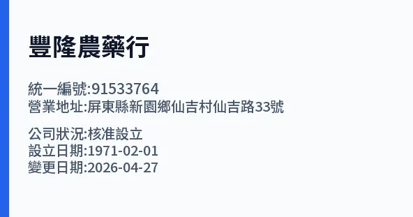 豐隆農藥行的照片-統編 91533764(屏東縣) 公司登記資料與營業項目詳細圖表