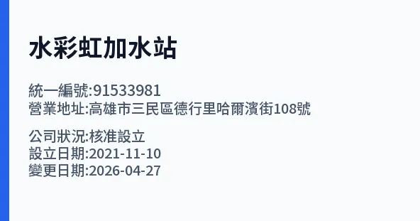 水彩虹加水站的照片-統編 91533981(高雄市) 公司登記資料與營業項目詳細圖表