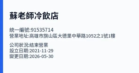 蘇老師冷飲店的照片-統編 91535714(高雄市) 公司登記資料與營業項目詳細圖表