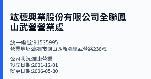 竑穗興業股份有限公司全聯鳳山武營營業處的照片-統編 91535995(高雄市) 公司登記資料與營業項目詳細圖表