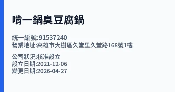 啃一鍋臭豆腐鍋的照片-統編 91537240(高雄市) 公司登記資料與營業項目詳細圖表