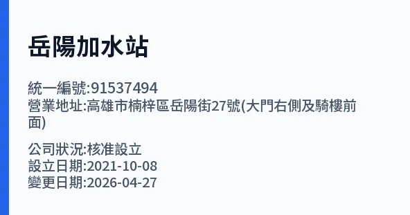 岳陽加水站的照片-統編 91537494(高雄市) 公司登記資料與營業項目詳細圖表