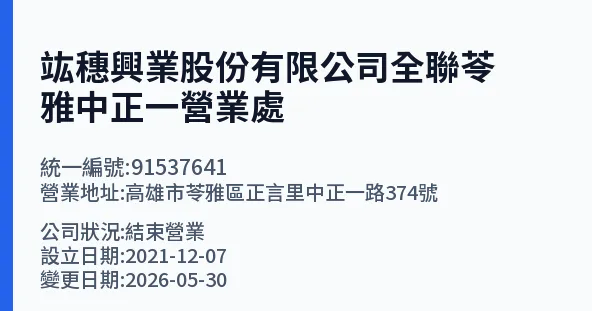 竑穗興業股份有限公司全聯苓雅中正一營業處的照片-統編 91537641(高雄市) 公司登記資料與營業項目詳細圖表