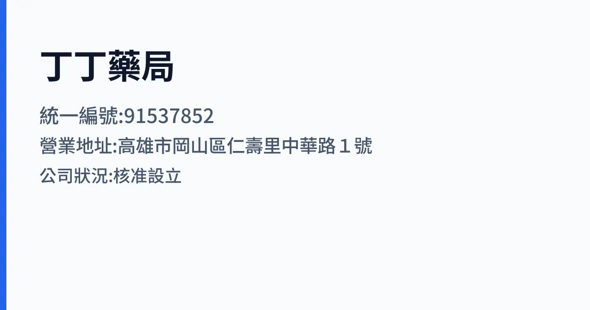 丁丁藥局 - 統編 91537852(高雄市) 公司登記資料與營業項目詳細圖表