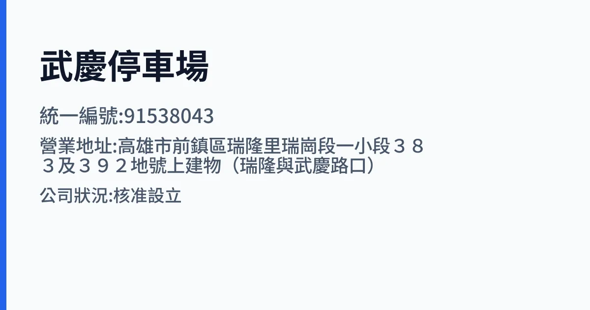 武慶停車場 - 統編 91538043(高雄市) 公司登記資料與營業項目詳細圖表
